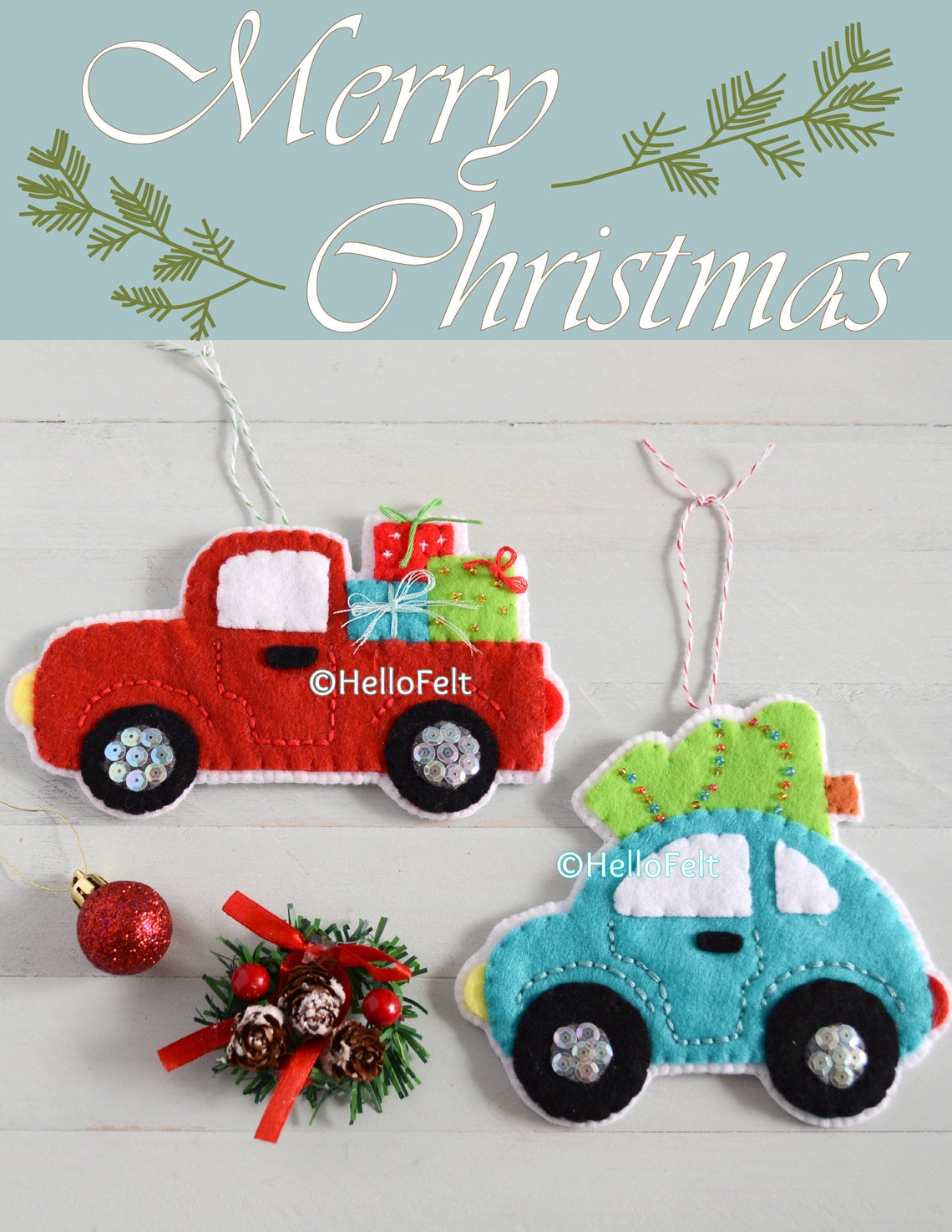 PDF PATTERN: Christmas Car. Felt Christmas Ornaments Pattern. | Etsy