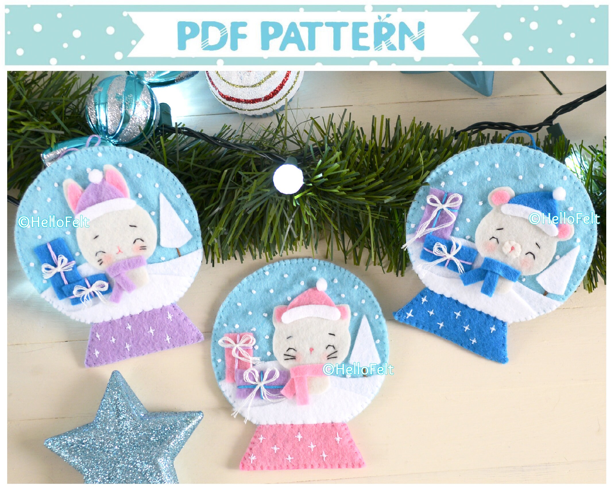 PDF PATTERN: Snow Globes. Felt Christmas Ornaments Pattern. | Etsy