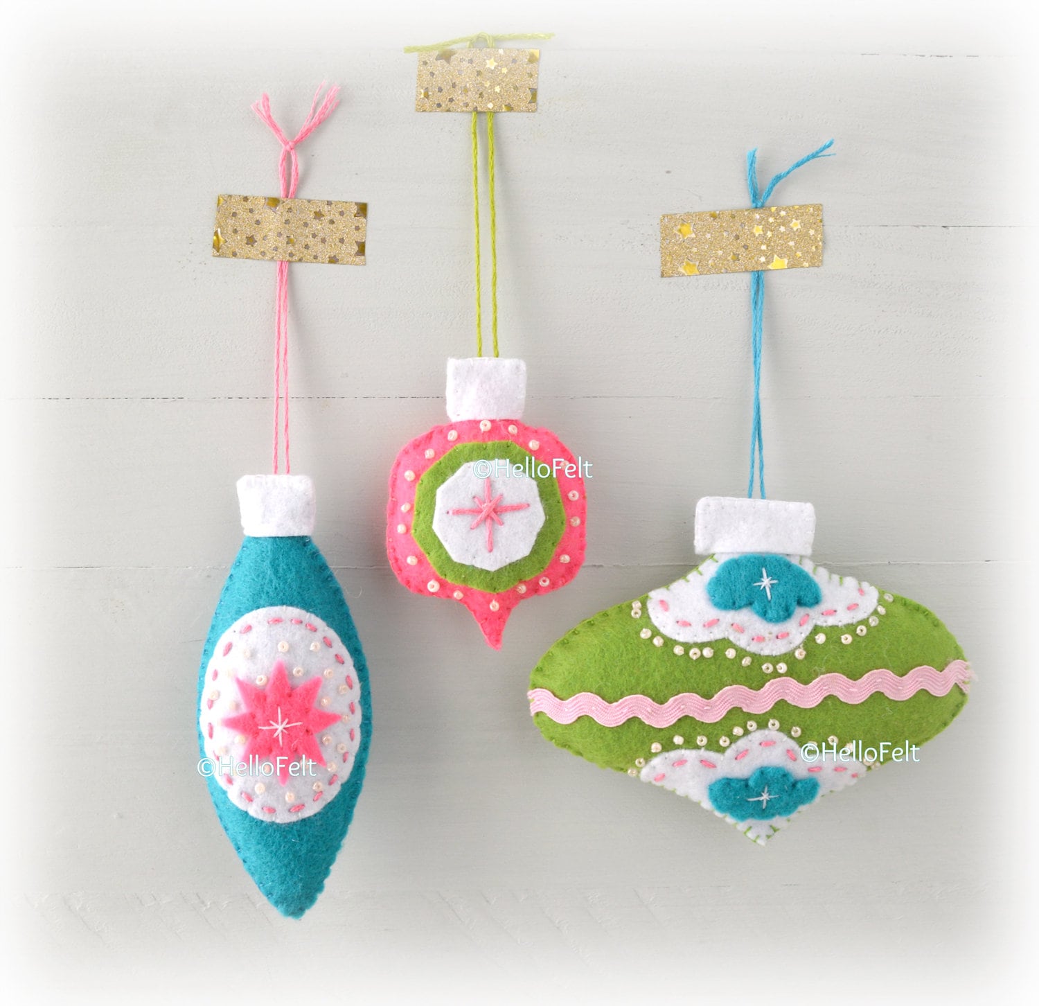 PDF + SVG PATTERN: Felt Vintage Baubles. Set of 6. Felt Christmas ...