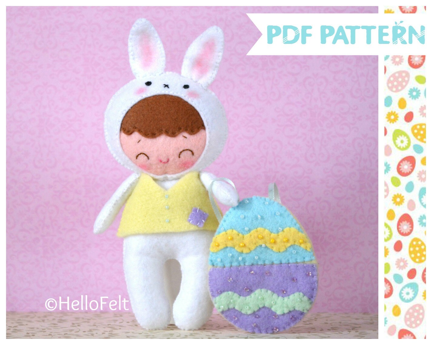 PDF PATTERN: Little Easter Kid PDF Pattern Felt Bunny Sewing | Etsy