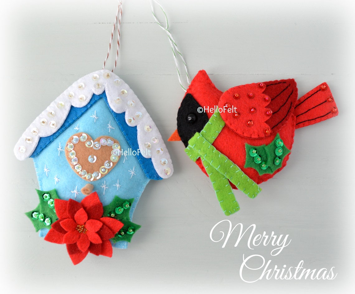 PDF + SVG PATTERN: Felt Cardinal and Birdhouse Garland. Felt Christmas ...