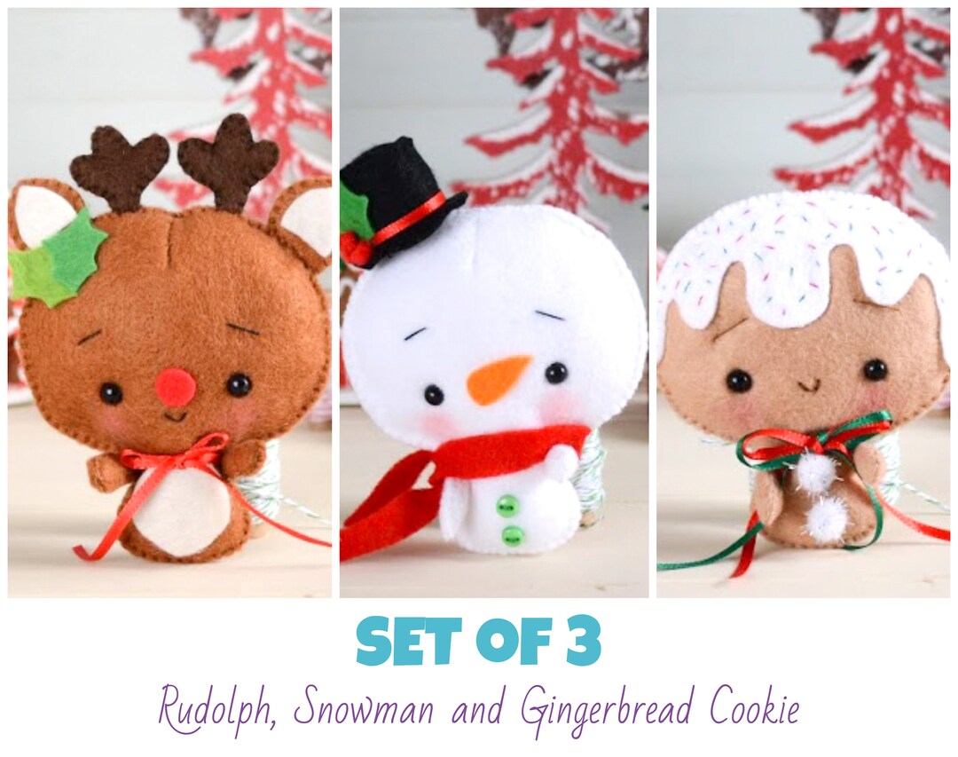 PDF PATTERN: Set of 3 - Snowman, Gingerbread Man, Rudolph. Felt ...