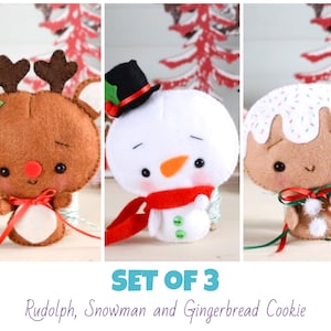 PDF PATTERN: Set of 3 Snowman, Gingerbread Man, Rudolph. Felt Christmas ...