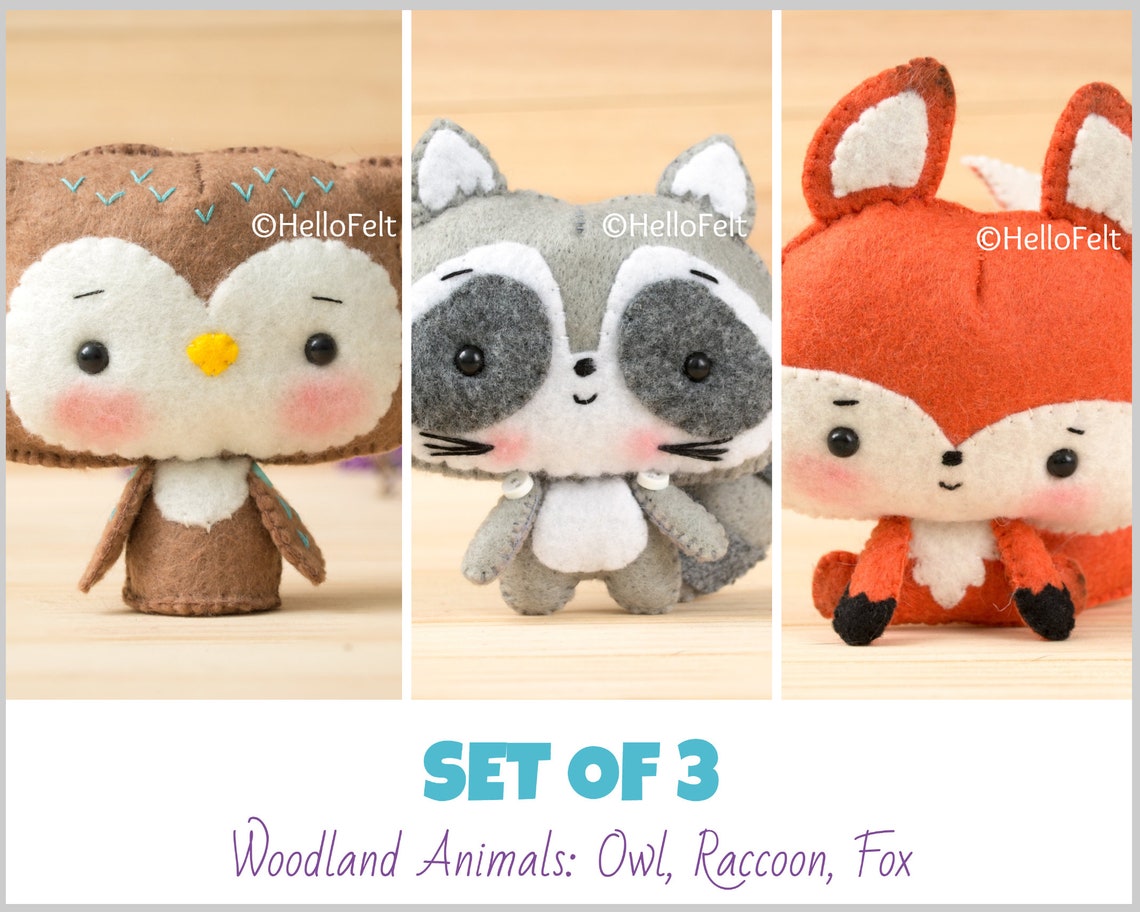 PDF PATTERN: Set of 3 Woodland Animals Fox Owl Raccoon | Etsy