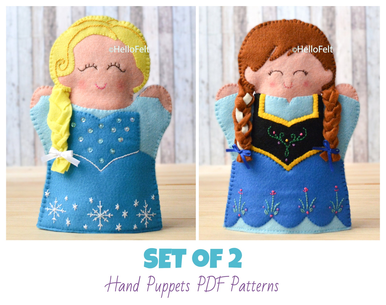 PDF PATTERN: Set of 2 Princess Doll Hand Puppets. Felt Hand - Etsy