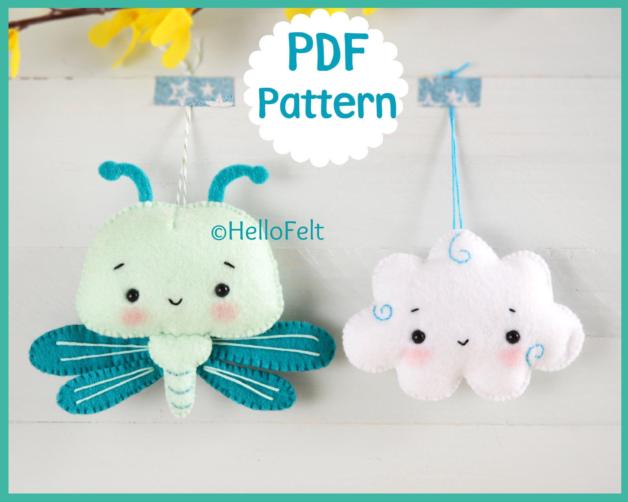 PDF PATTERN: Dragonfly and Cloud, Felt Animal Pattern, Felt Plush ...