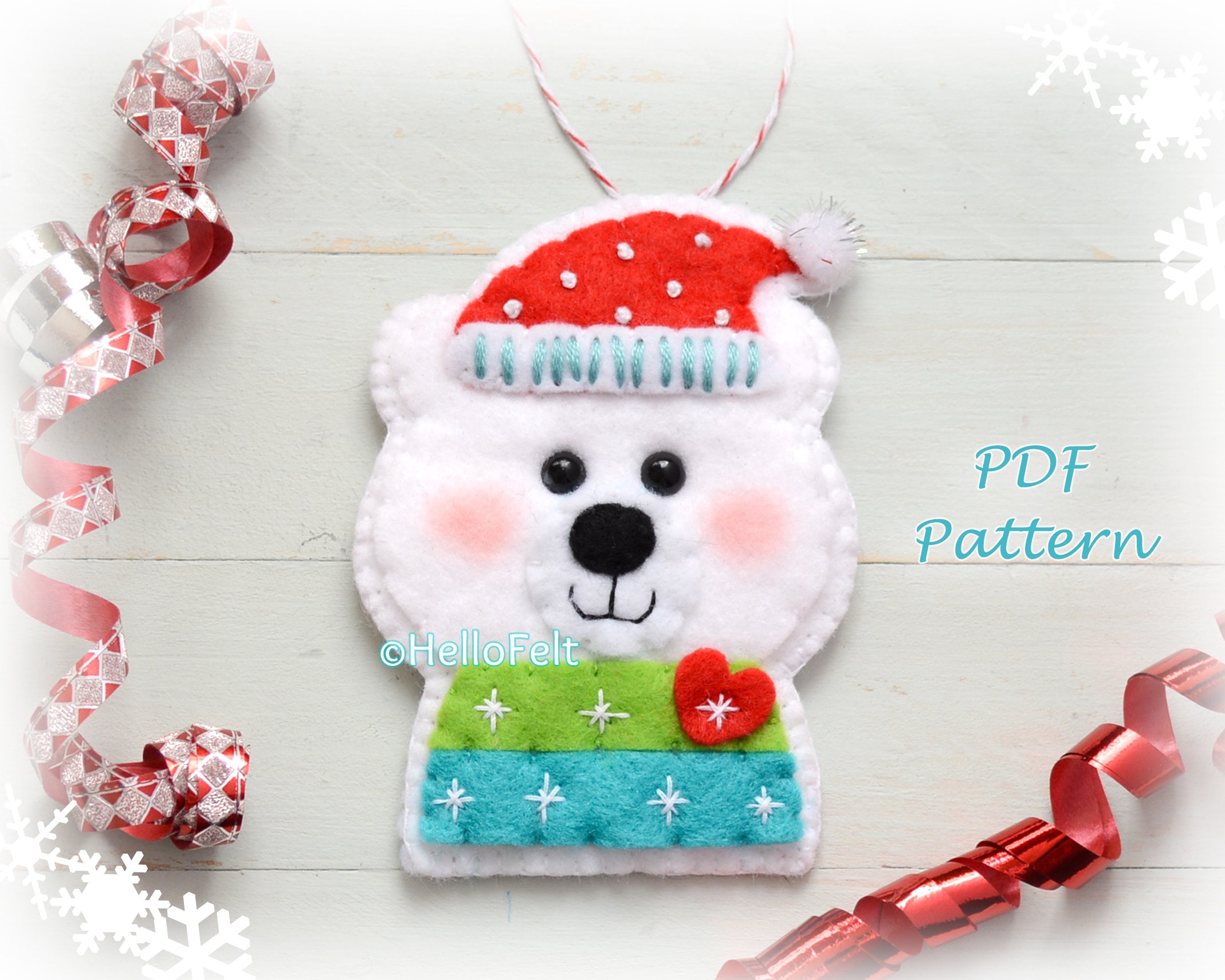 PDF PATTERN: Buddy The Polar Bear. Felt Christmas Ornaments | Etsy