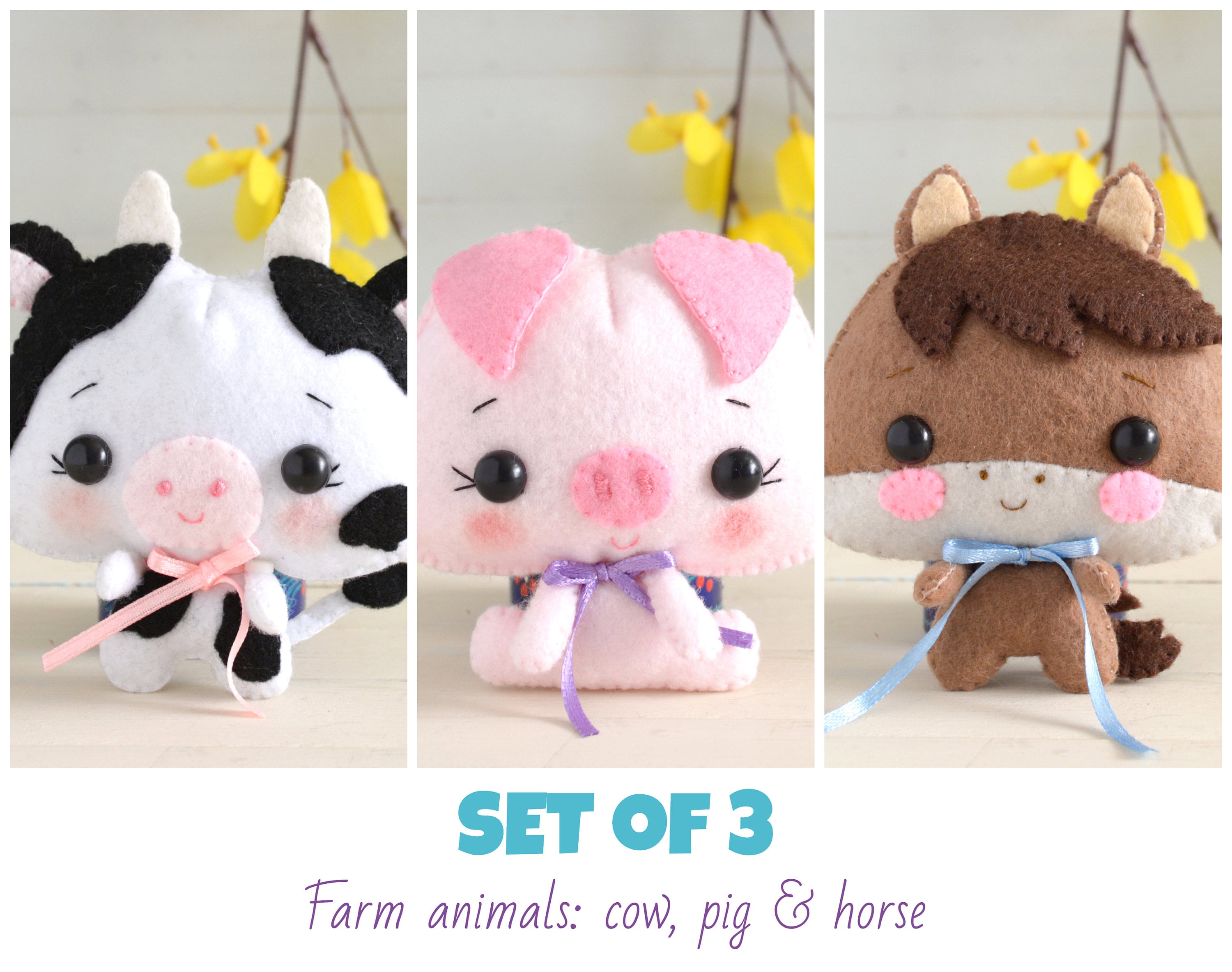 PDF PATTERN: Set of 3 - Farm Animals - Cow, Pig, Horse. Felt Farm ...