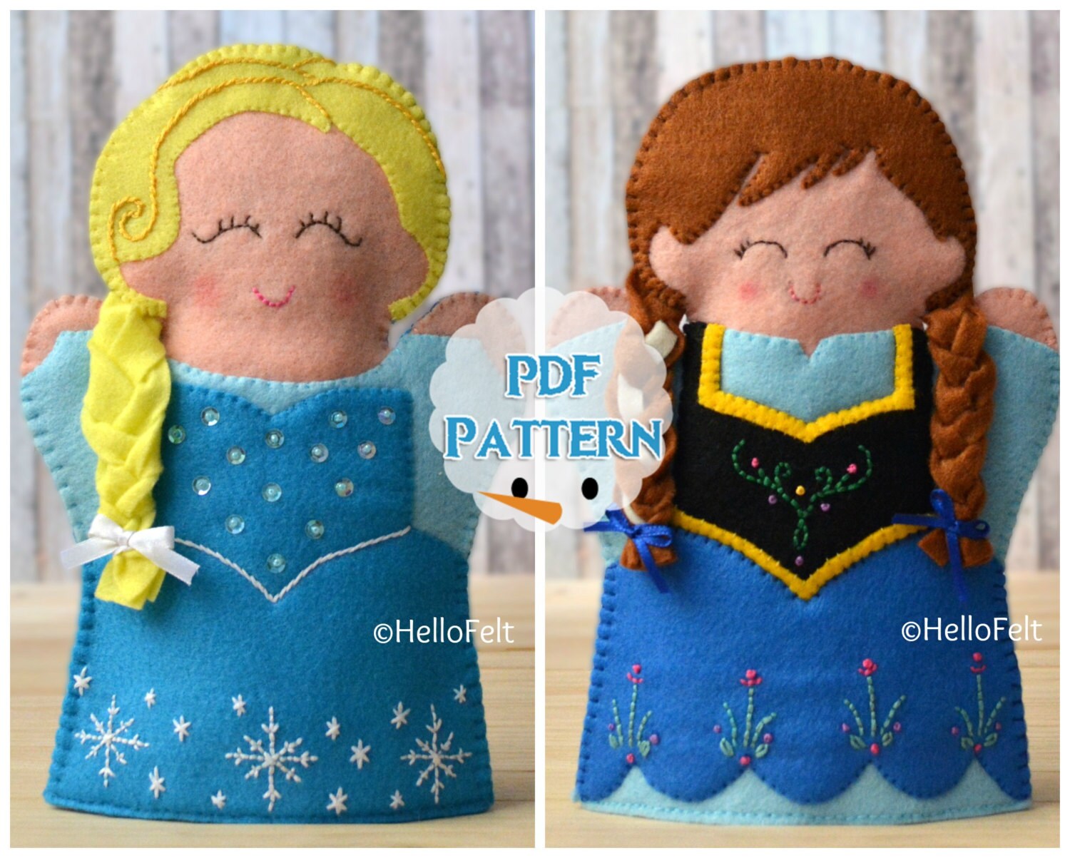 PDF PATTERN: Set of 2 Princess Doll Hand Puppets. Felt Hand | Etsy