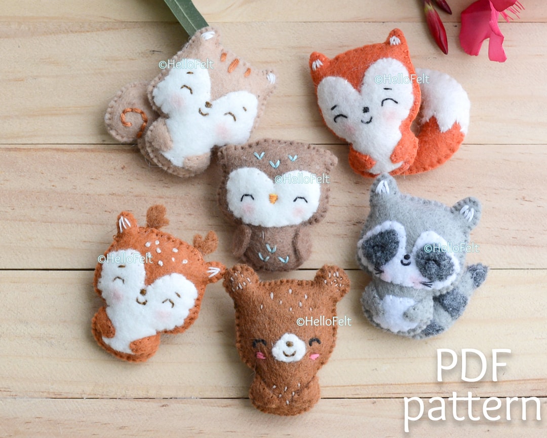 PDF PATTERN, Woodland Animals Brooches, Fox, Squirrel, Deer, Owl ...