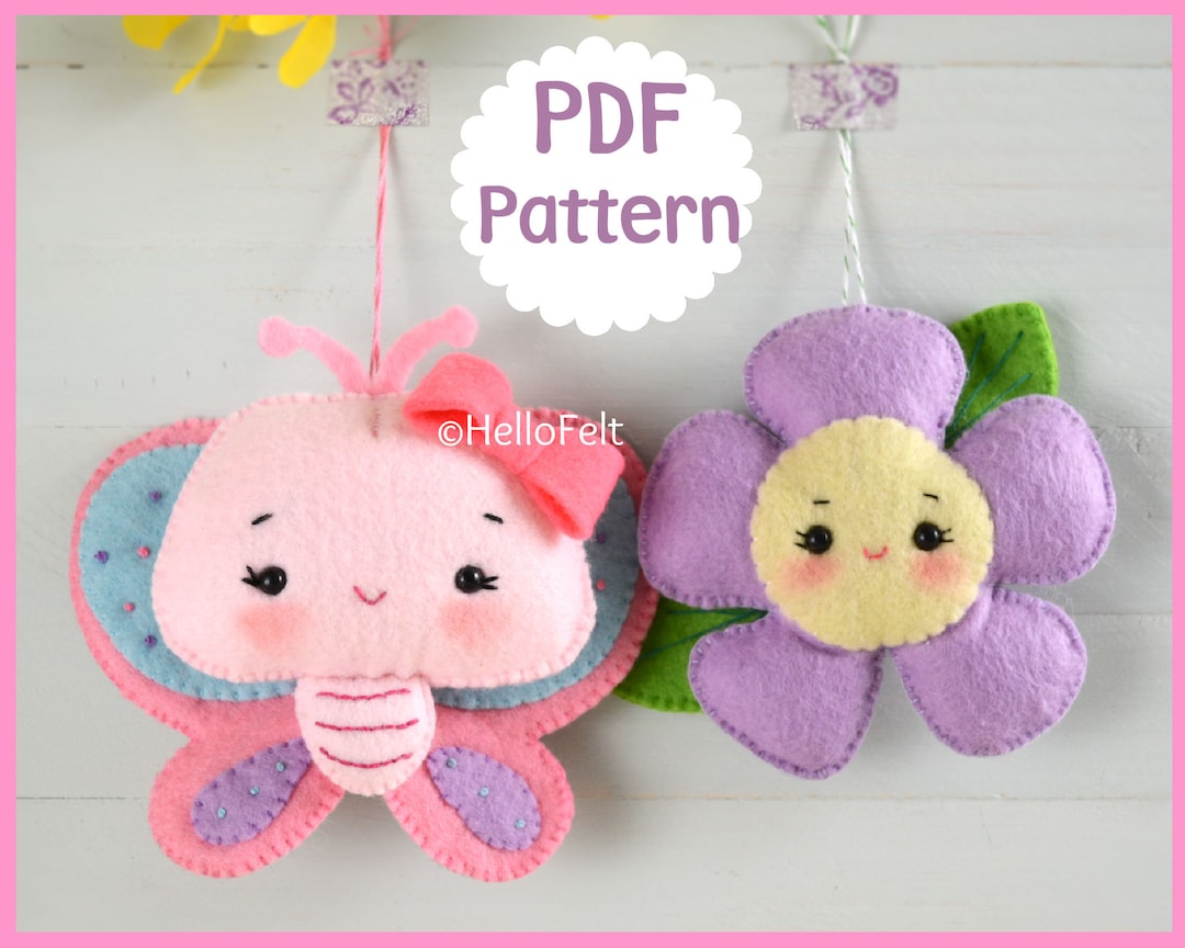 PDF PATTERN: Butterfly and Flower, Felt Animal Pattern, Felt Plush ...
