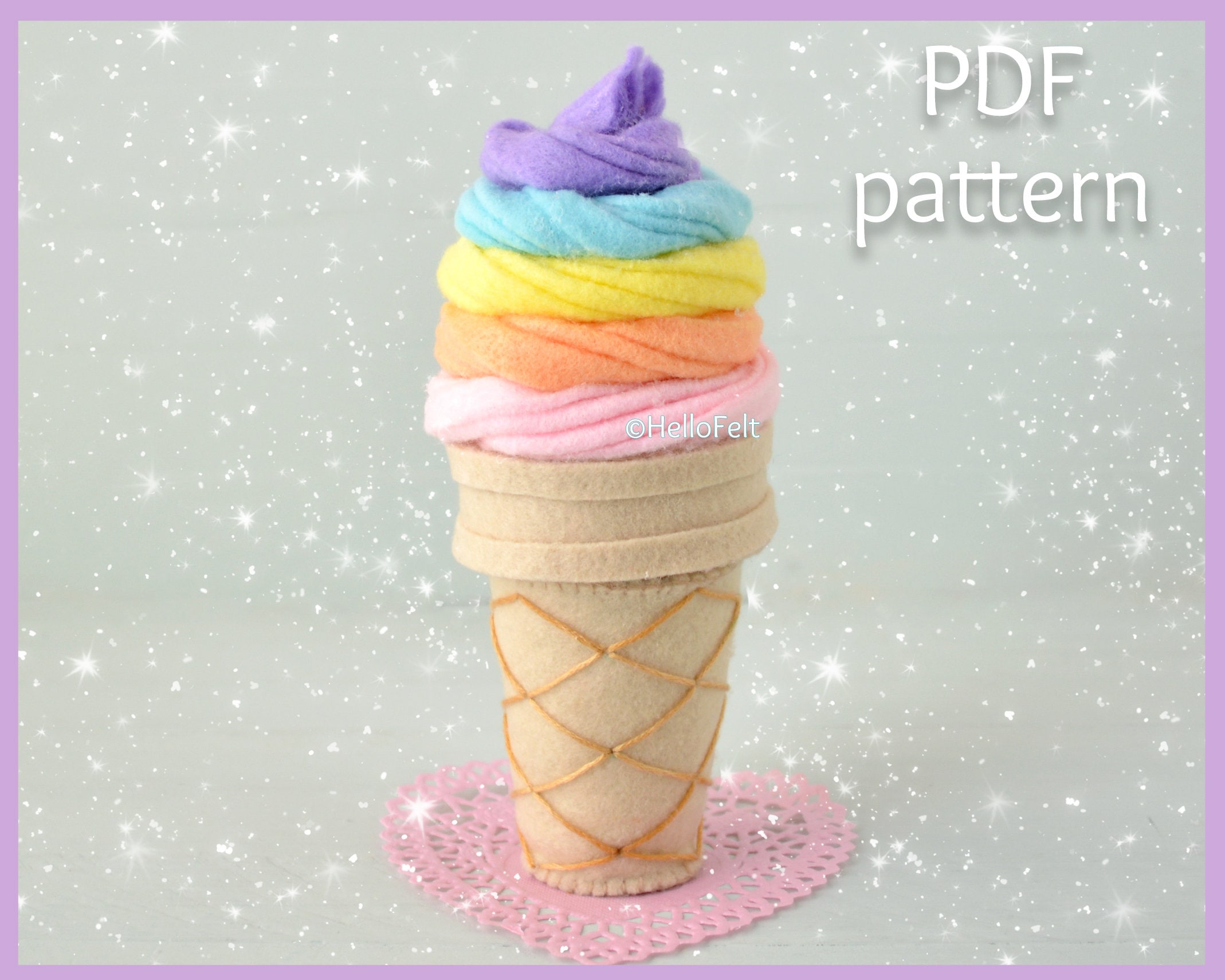 PDF Pattern: Felt Soft Serve Ice Cream, Tutorial and Pattern. Felt Ice ...