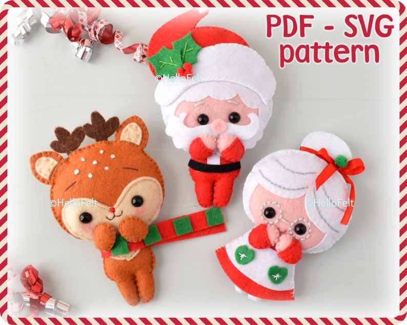 PDF SVG PATTERN: Set of 3 Felt Santa Felt Rudolph Felt - Etsy