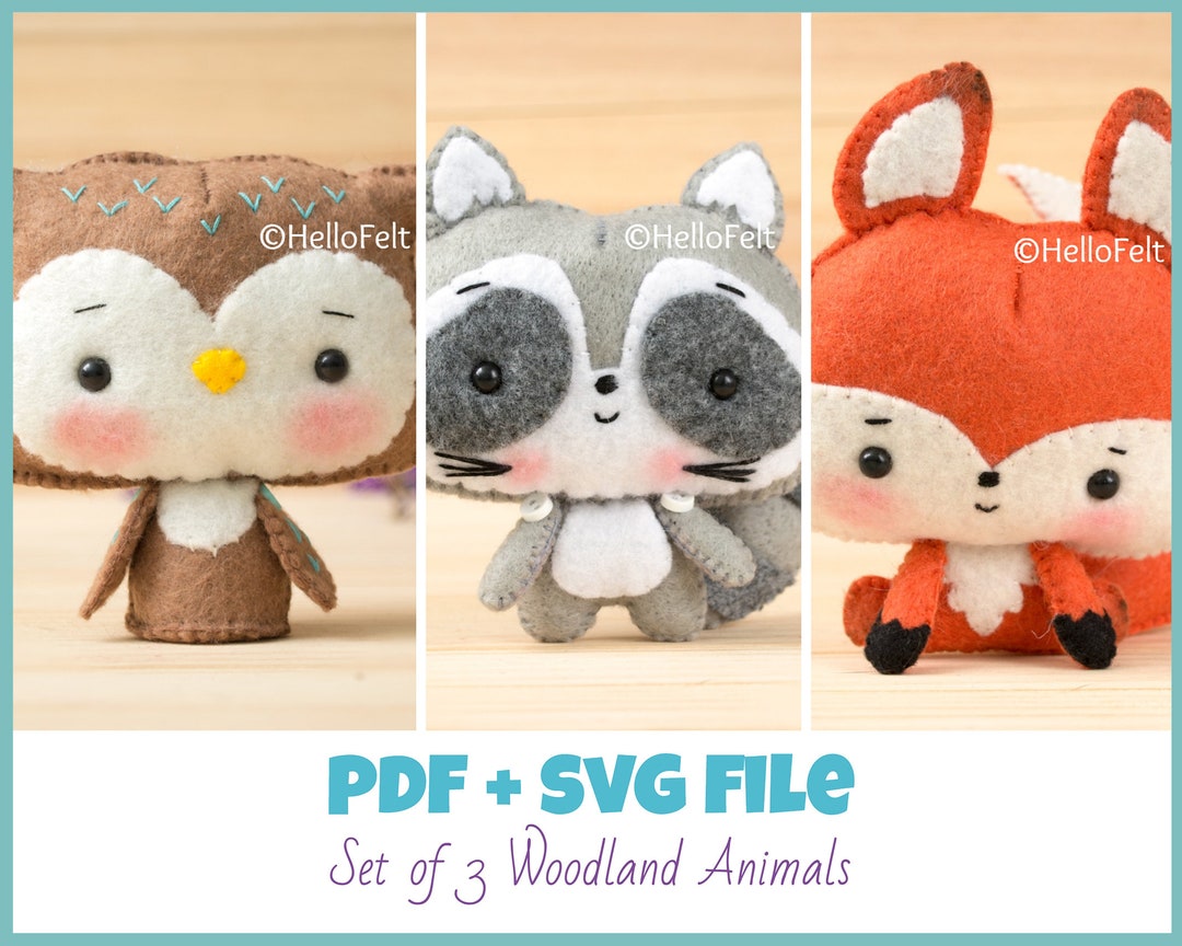 PDF PATTERN: Set of 3 Woodland Animals - Felt Fox, Felt Owl, Felt ...