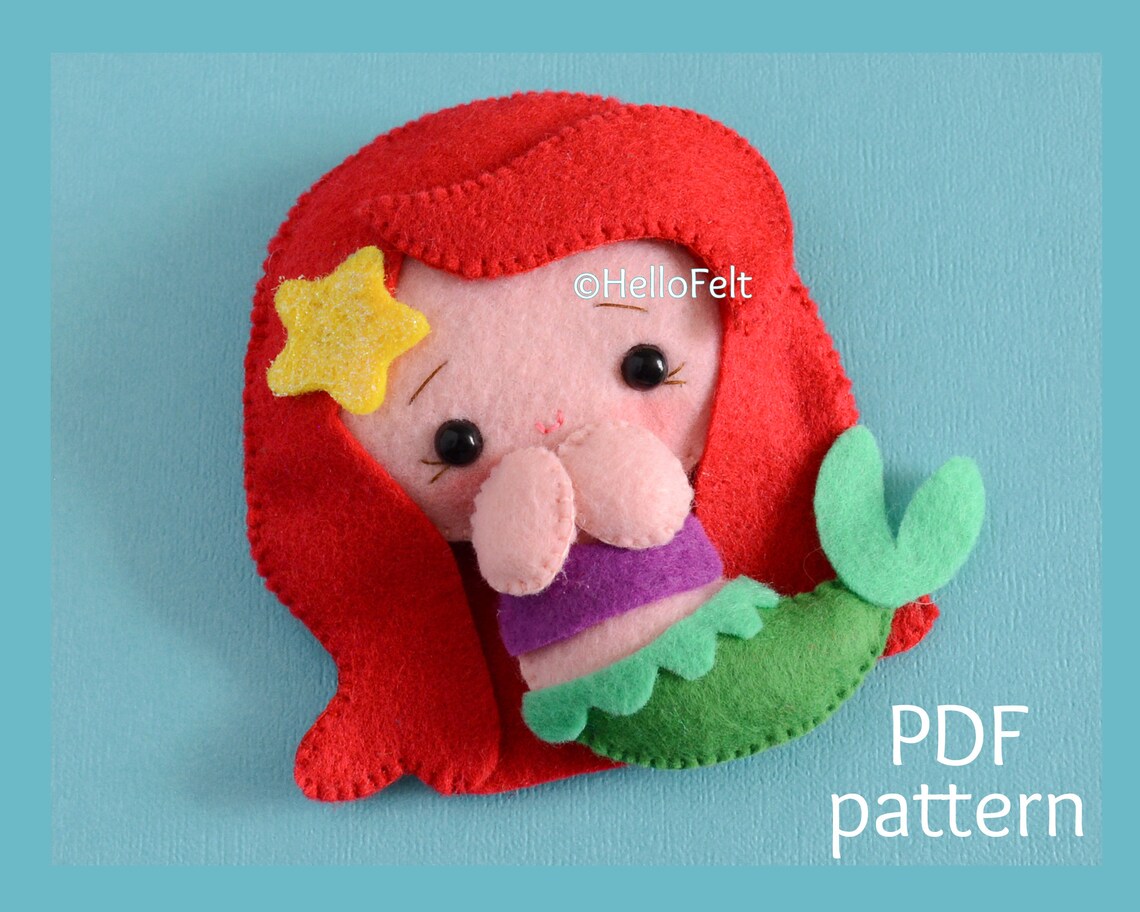 PDF PATTERN: Set of 2 Felt Mermaid and Flounder. Felt Doll | Etsy