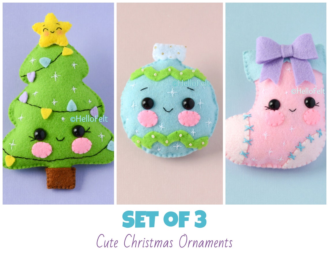 PDF PATTERN: Set of 3. Felt Christmas Tree, Felt Christmas Bauble and ...