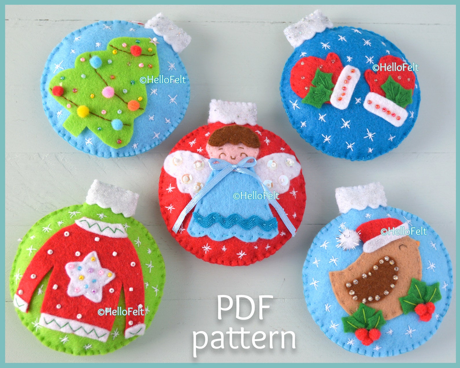 PDF PATTERN: Christmas Baubles. Felt Christmas Ornaments Pattern. Tree ...