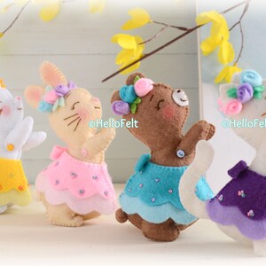 PDF PATTERN: — Set of 4, Spring Bear, Bunny, Kitty and Mouse. Felt ...