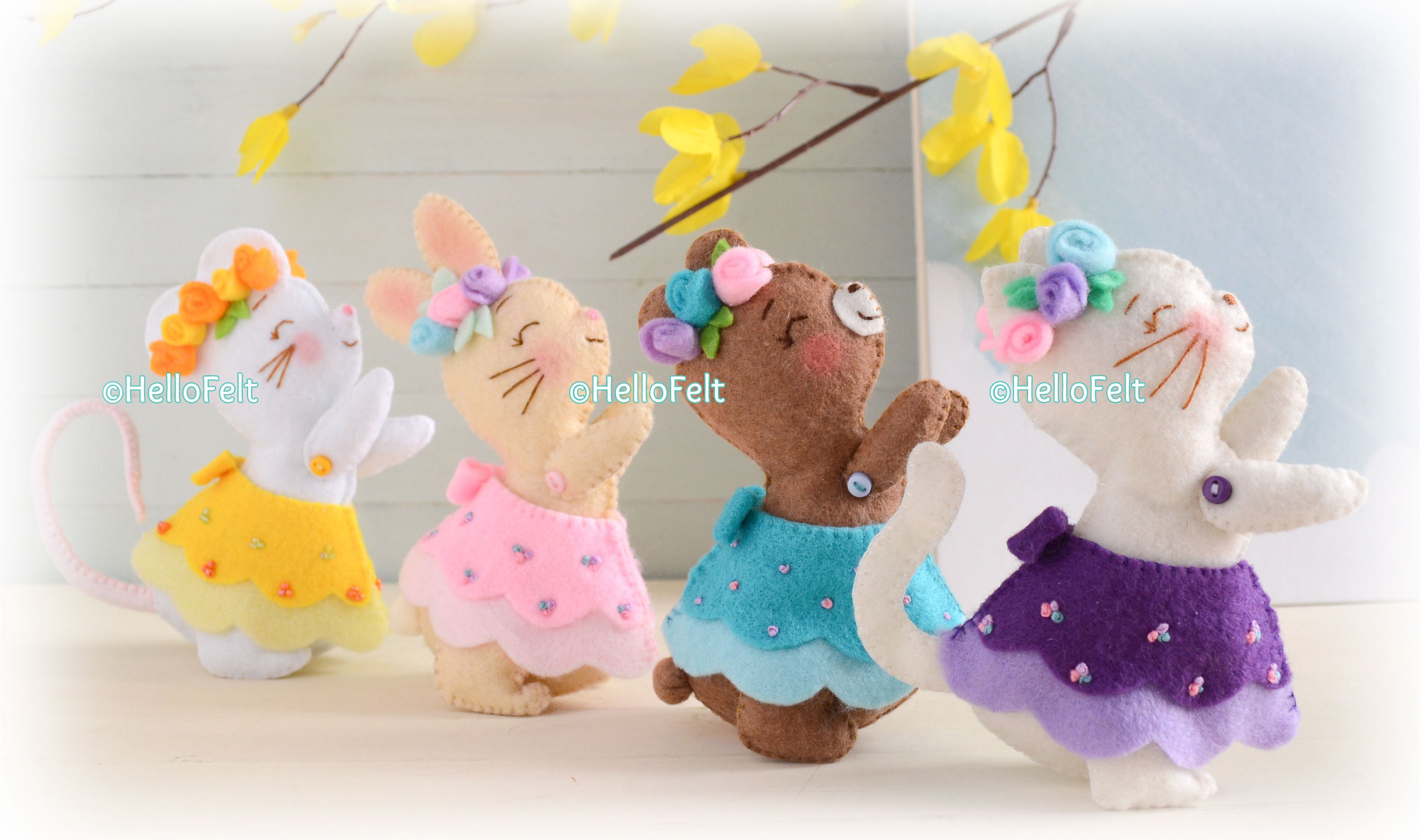 PDF PATTERN: Set of 4 Spring Bear Bunny Kitty and Mouse. | Etsy