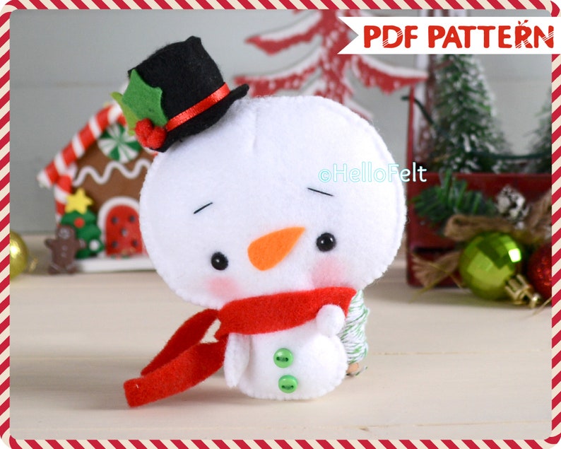 PDF PATTERN: Snowman. Felt Christmas Ornaments pattern. Cute | Etsy