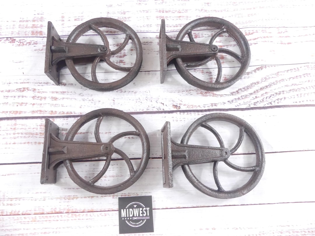 Set of 4 Wall Mounted Pulleys, Cast Iron, Vintage Industrial Look ...
