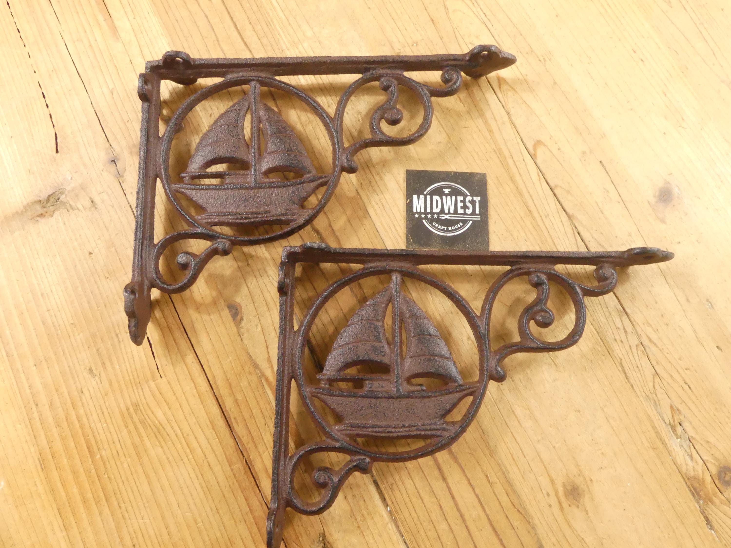 2 Cast Iron Sail Boat Brackets, Corbels, Braces, Shelf, Nautical Decor ...