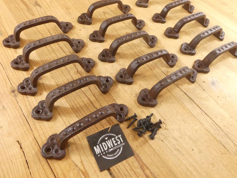 15 Cast Iron Handles, Dark Rustic Brown Color, Cabinet, Drawer Pulls ...