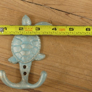 6 Cast Iron Sea Turtle Double Hooks, Patina, Coat Hooks, Towel Hook ...