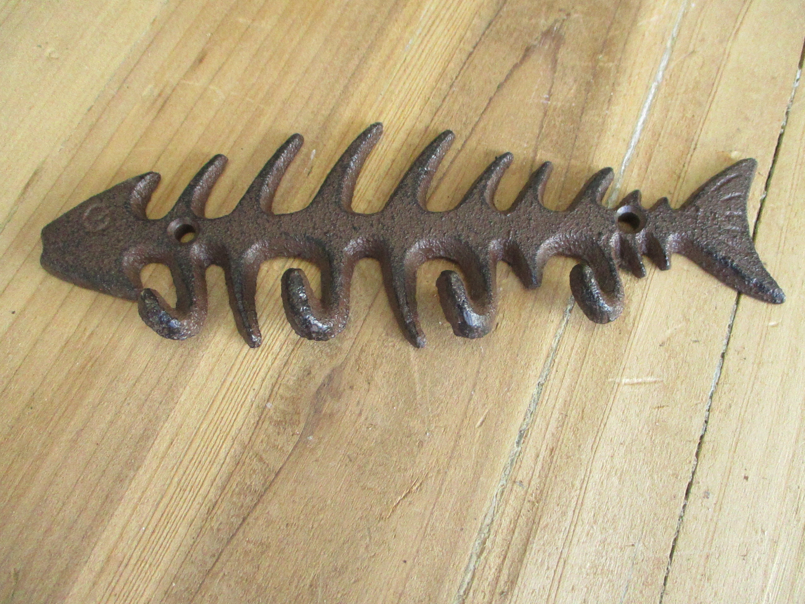 4 CAST IRON FISHBONE Hooks 4 Hooks Wall Mounted Key Hook | Etsy