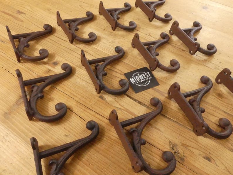 12 Brown Rustic Coat Hooks Cast Iron Antique Style New Made to Look ...