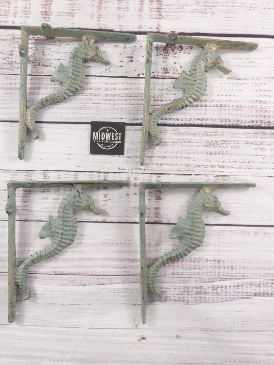 4 Cast Iron Nautical SEAHORSE Brackets Sea Horse Braces Shelf Bracket ...