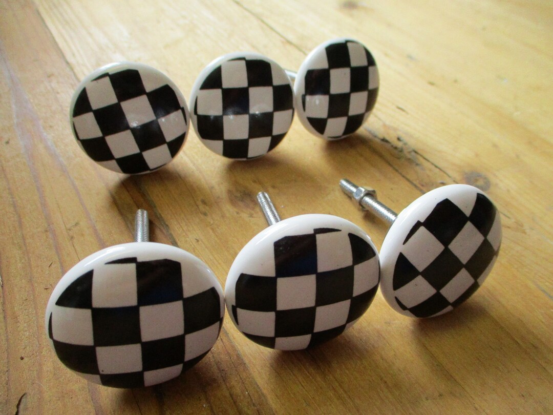 6 CERAMIC KNOBS, Checkered, Home Bar, Drawer Pulls, Cabinet Knobs ...