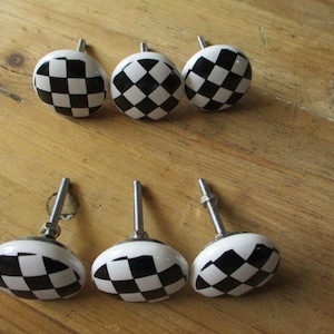 6 CERAMIC KNOBS, Checkered, Home Bar, Drawer Pulls, Cabinet Knobs ...