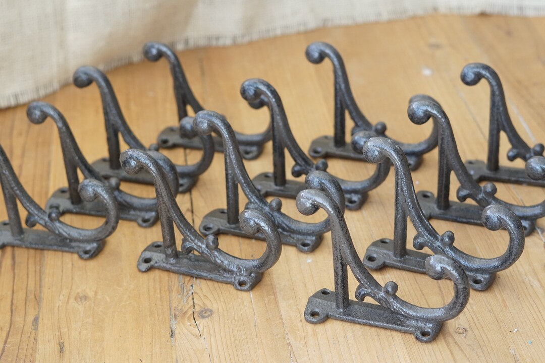 12 Brown Rustic Coat Hooks Cast Iron Antique Style New Made to Look ...