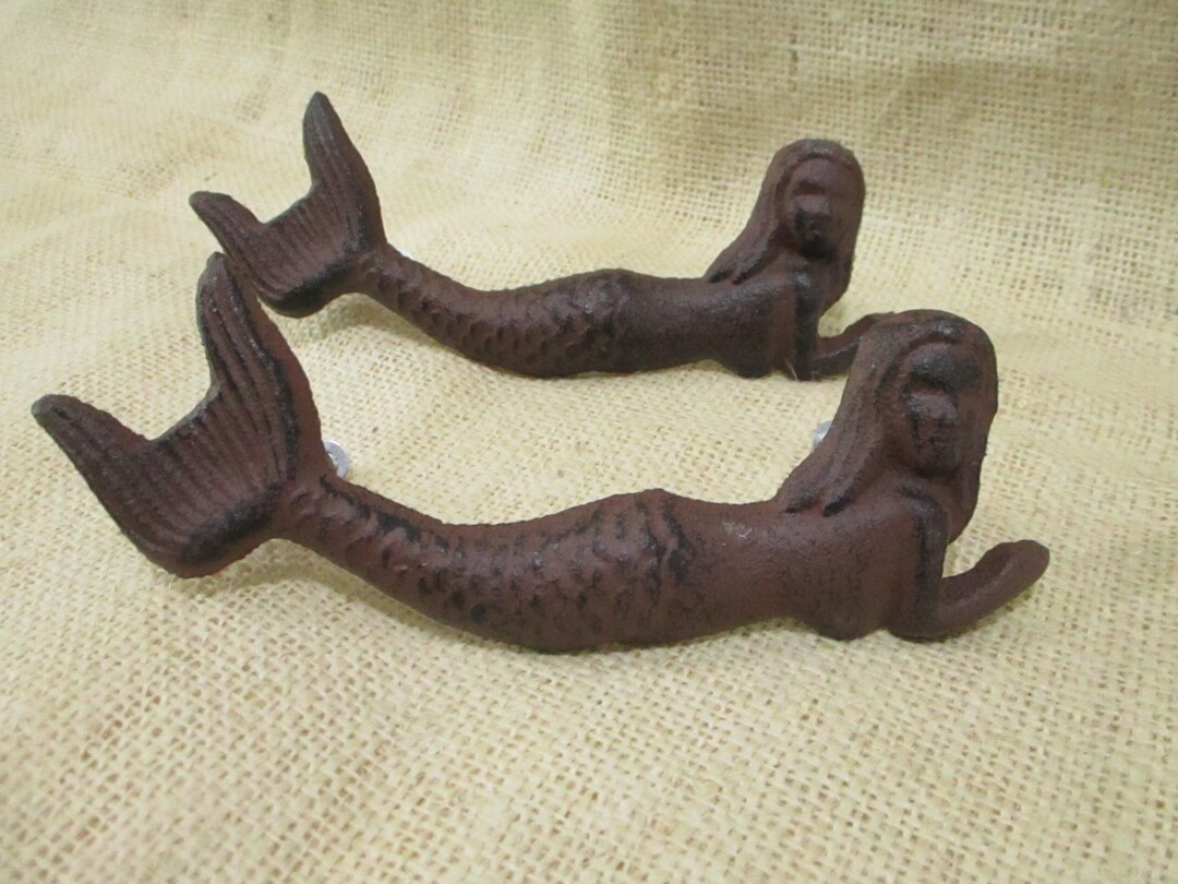 2 Cast Iron NAUTICAL MERMAID Drawer Pulls, Door Handles, Gate Pulls ...