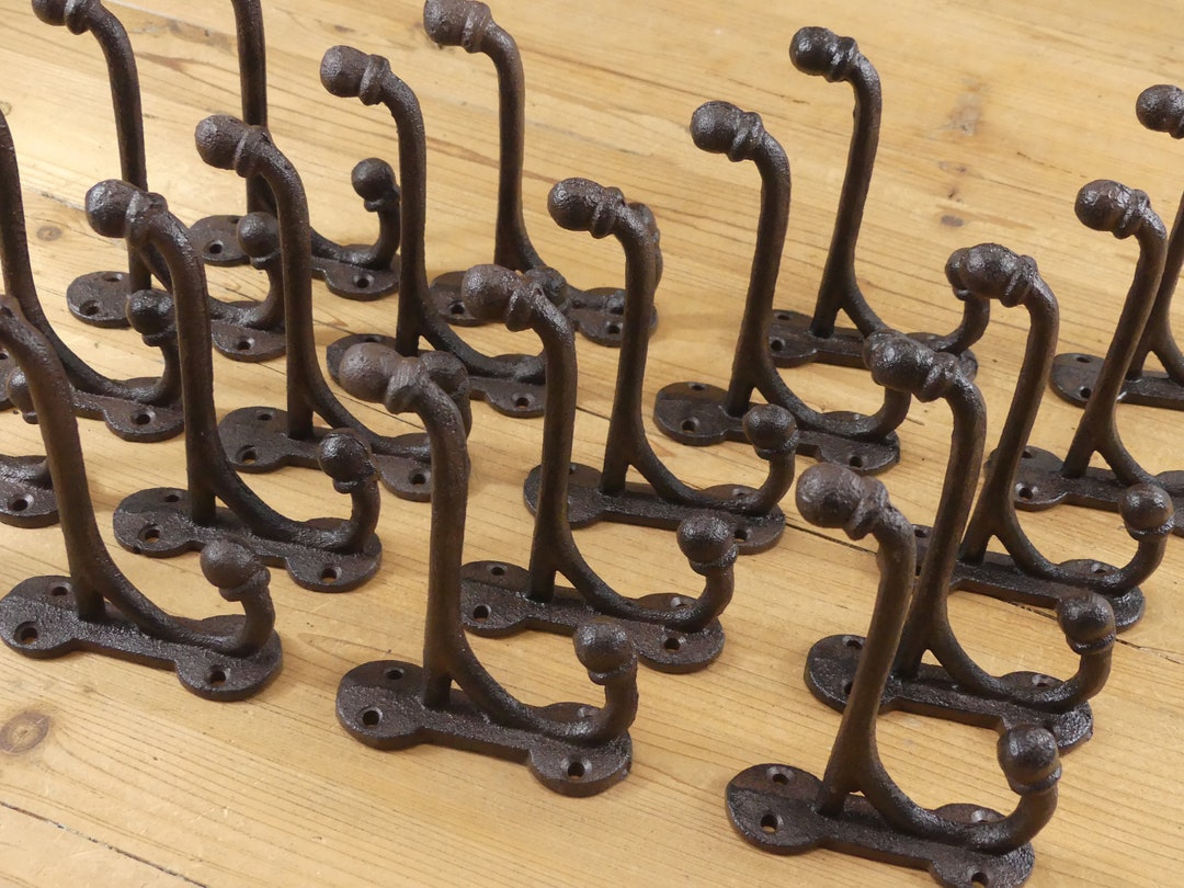 20 Large Double Hooks, Dark Rustic Brown Color, Cast Iron, 5 1/2" Long ...