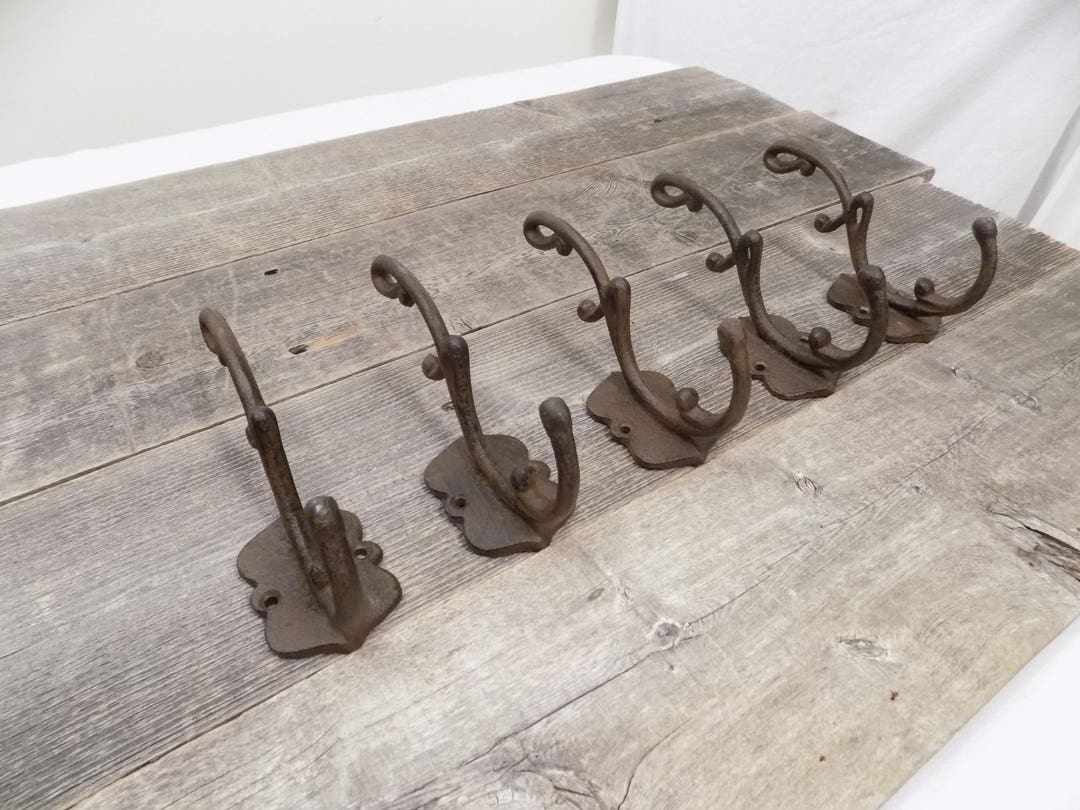5 Large Rustic Coat Hooks Cast Iron Antique Style New Made to - Etsy