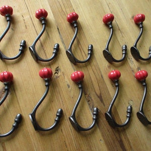 10 CAST IRON RED Hooks, Coat Hook, Hat Hook, Entryway, Bath, Vintage ...