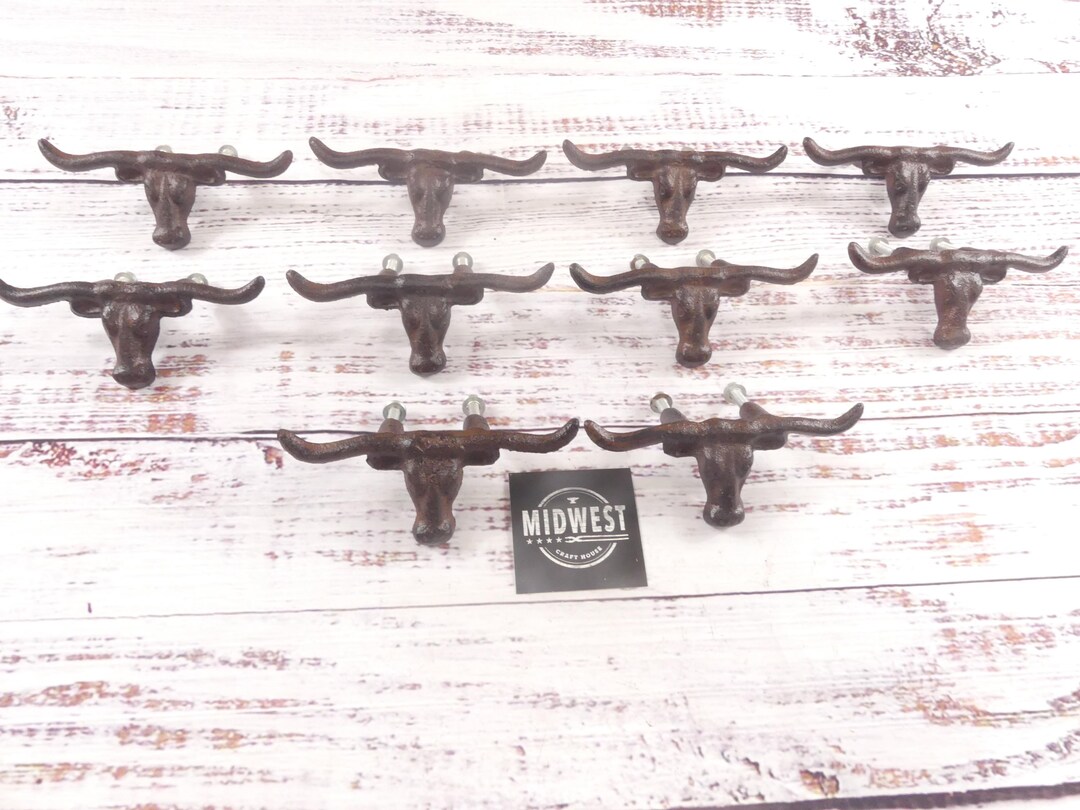 10 Cast Iron Longhorn Drawer Pulls Cast Iron Western Drawer Pull Lot of ...