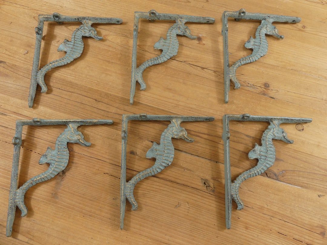 6 Cast Iron Nautical SEAHORSE Brackets Sea Horse Braces Shelf Bracket ...