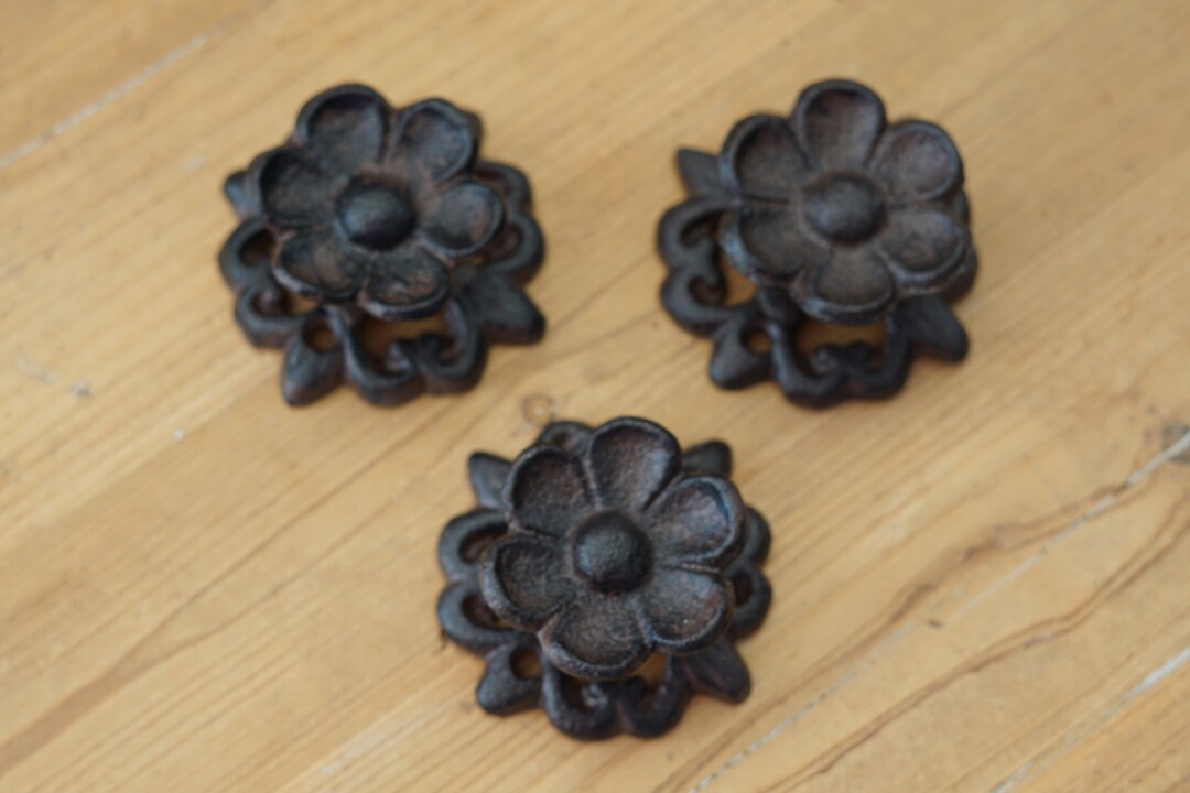 3 ORNATE DRAWER PULLS, Knobs, Drawer Pulls, Handles, Rustic Cast Iron ...