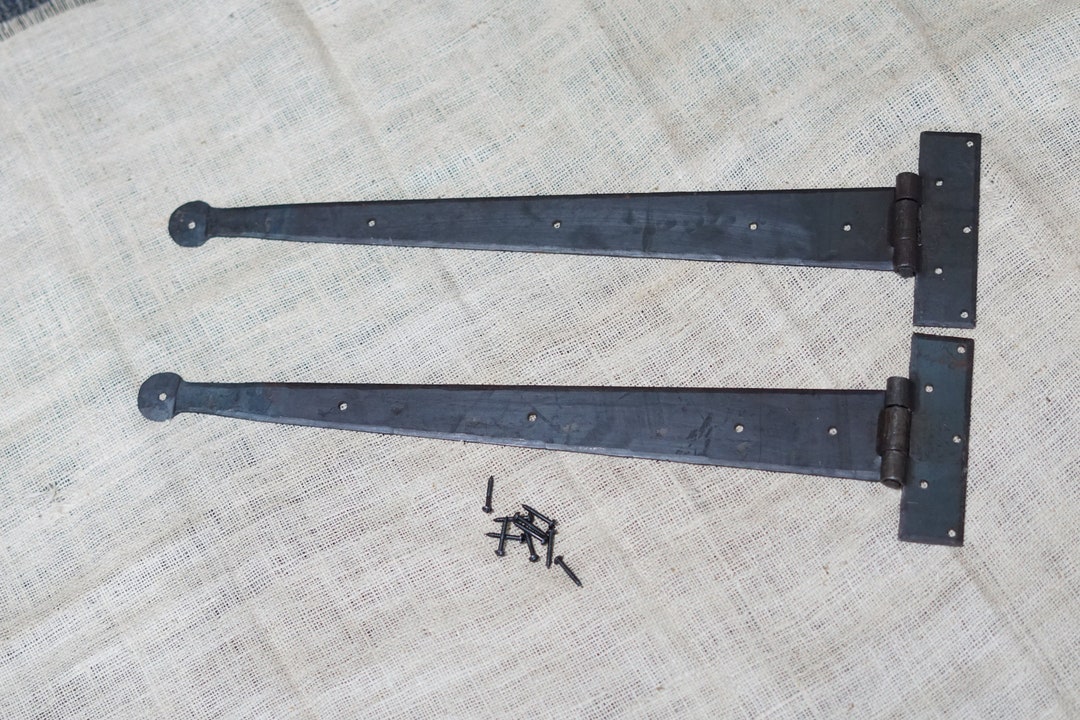2 HUGE TEE HINGES, Round End, Extra Large T Hinge, 24" Long, Gate, Barn ...