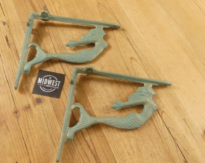 2 Cast Iron Mermaid Brackets, Corbels, Braces, Shelf Bracket, Nautical ...