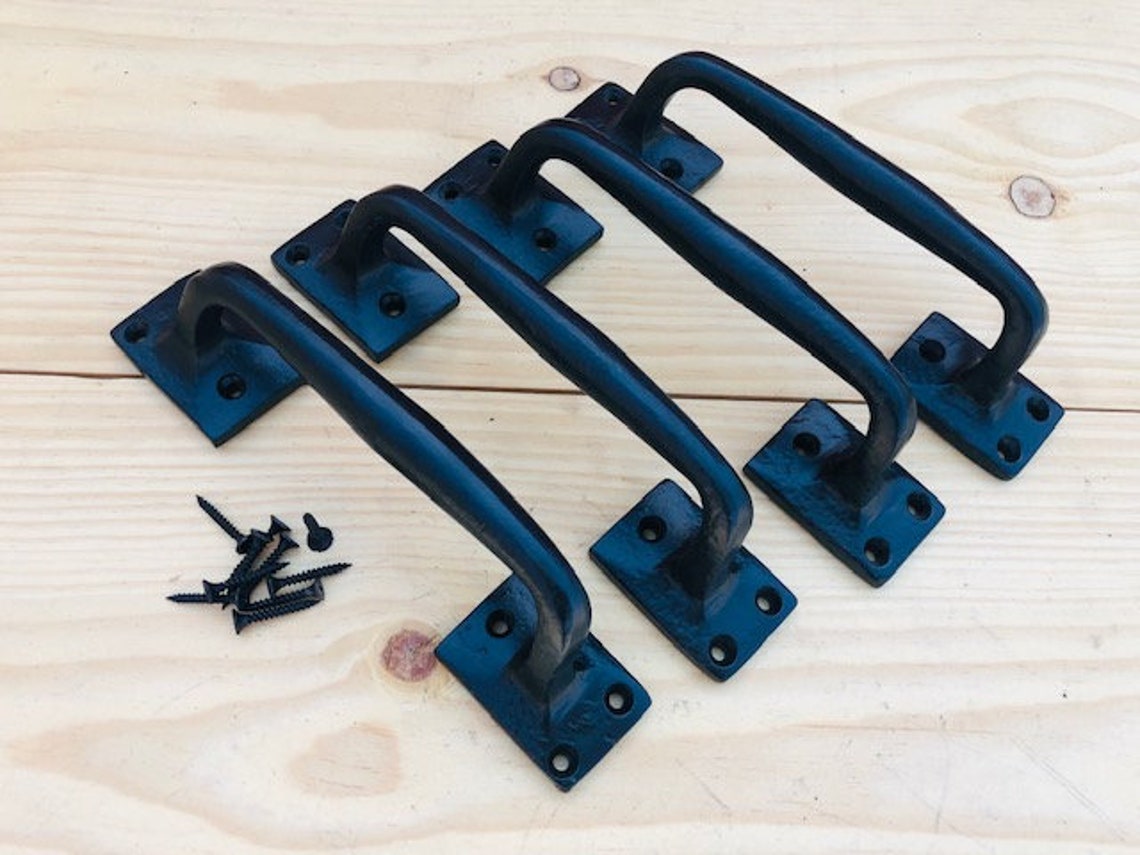 4 LARGE CAST IRON Handles Barn Door Easy Grip Black Shed - Etsy