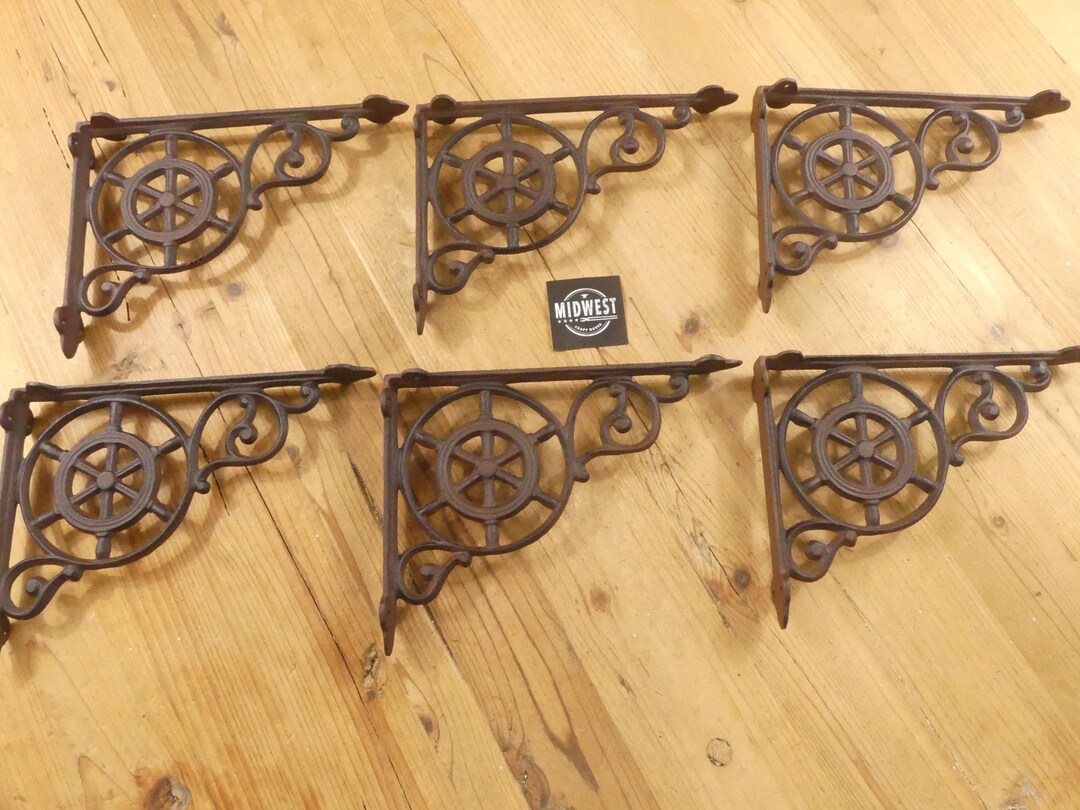 6 Cast Iron Shelf Brackets Nautical Ship Wheel Sea Captain Rustic ...