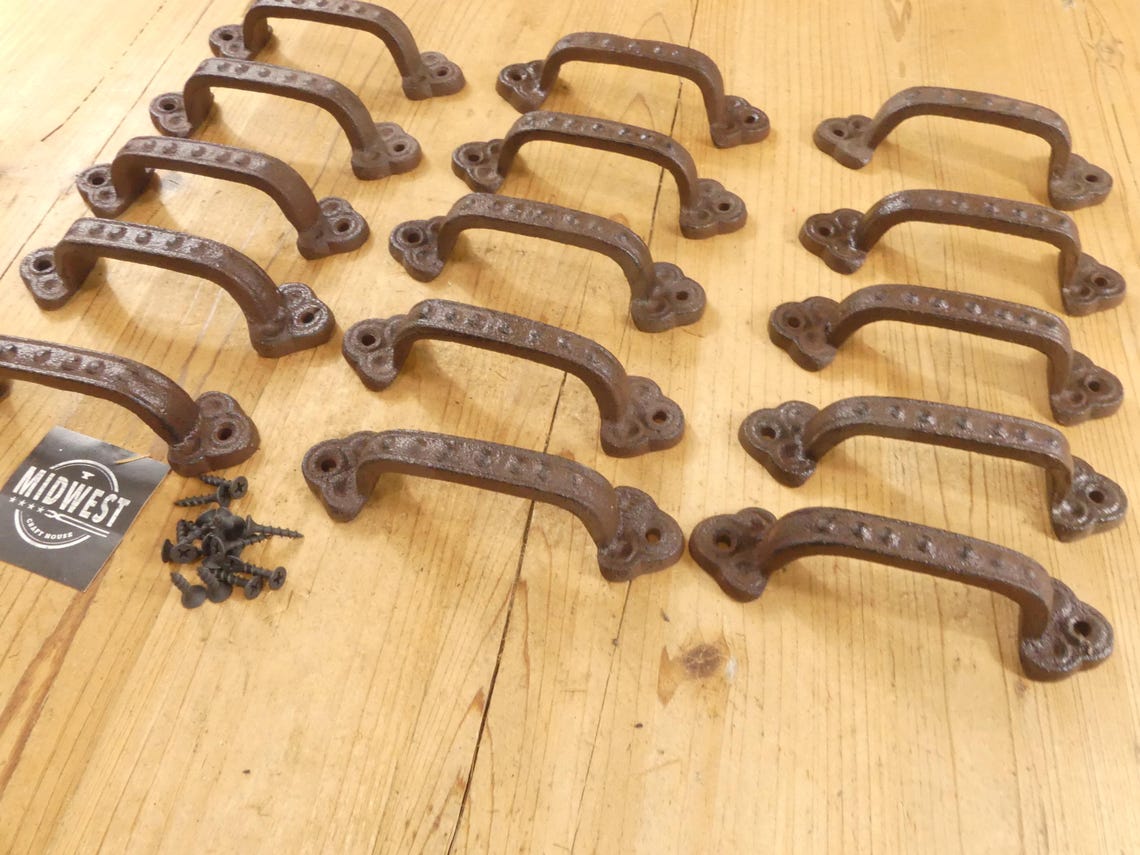 15 Cast Iron Handles, Dark Rustic Brown Color, Cabinet, Drawer Pulls ...