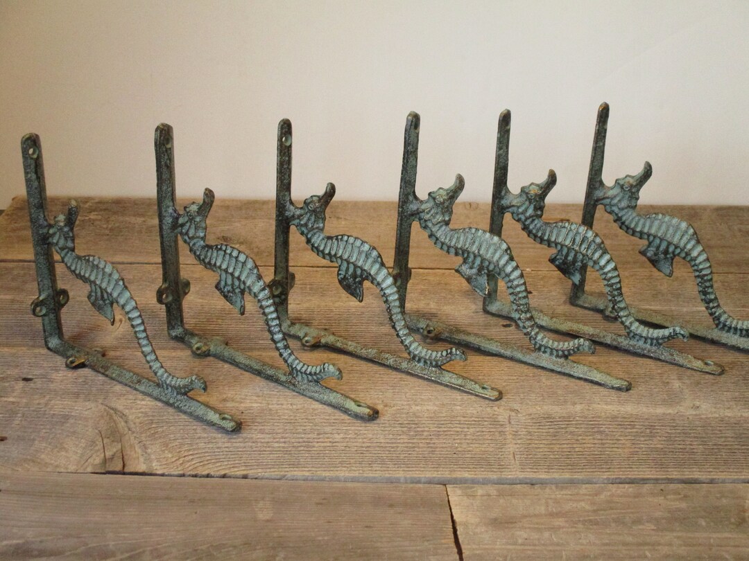 6 Cast Iron Nautical SEAHORSE Brackets Sea Horse Braces Shelf Bracket ...