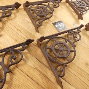 6 Cast Iron Shelf Brackets Nautical Ship Wheel Sea Captain Rustic ...