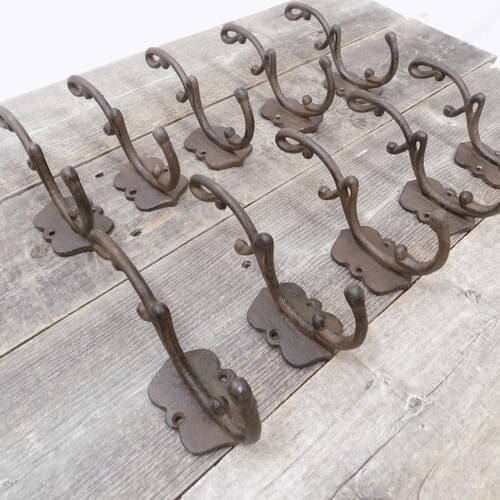 5 Large Rustic Coat Hooks Cast Iron Antique Style New Made to - Etsy