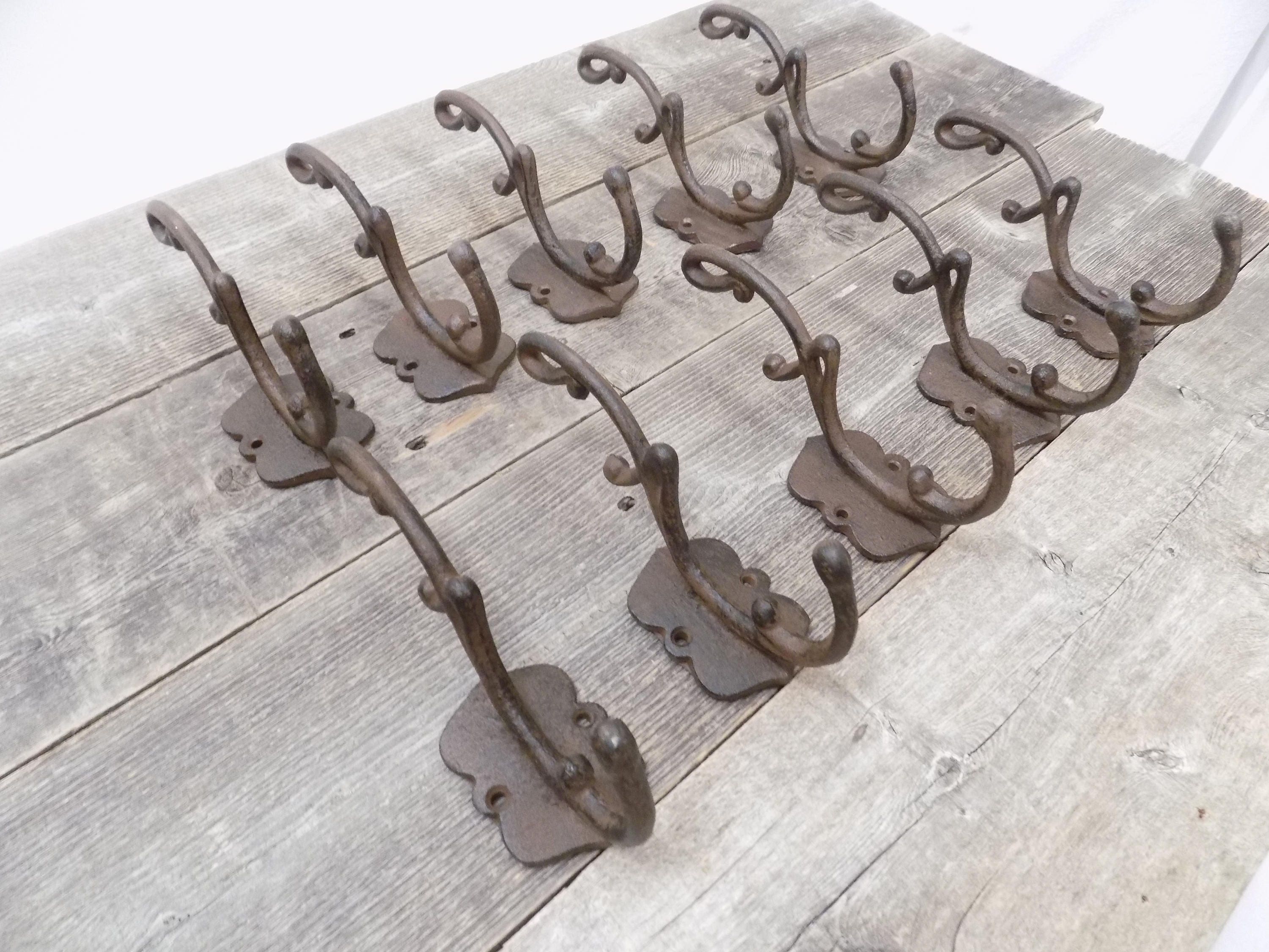 10 Large Rustic Coat Hooks Cast Iron Antique Style New Made to - Etsy
